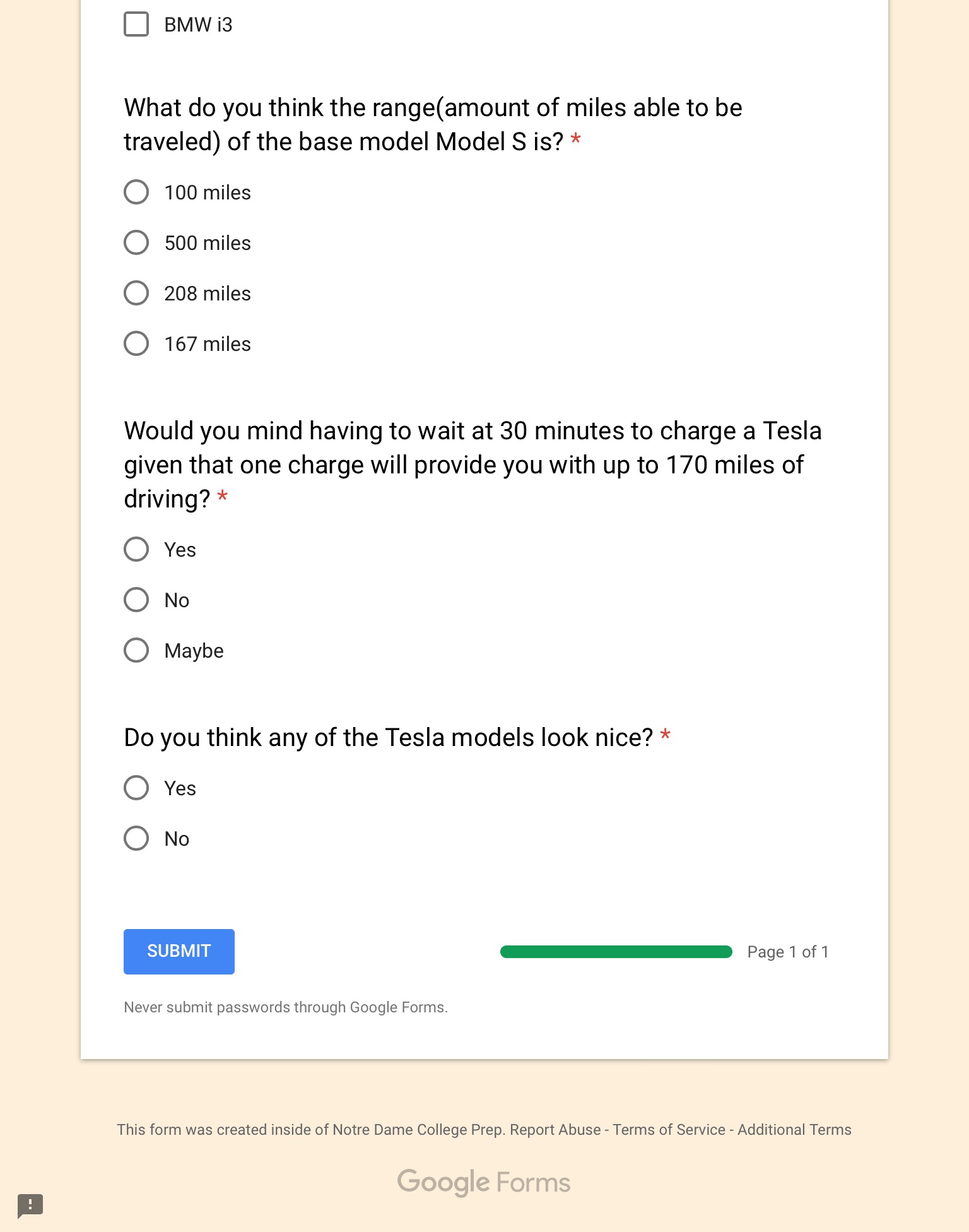 Tesla Survey Summary