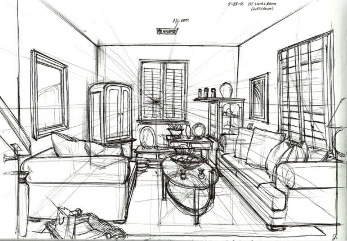 Living Room Two Point Perspective Drawing